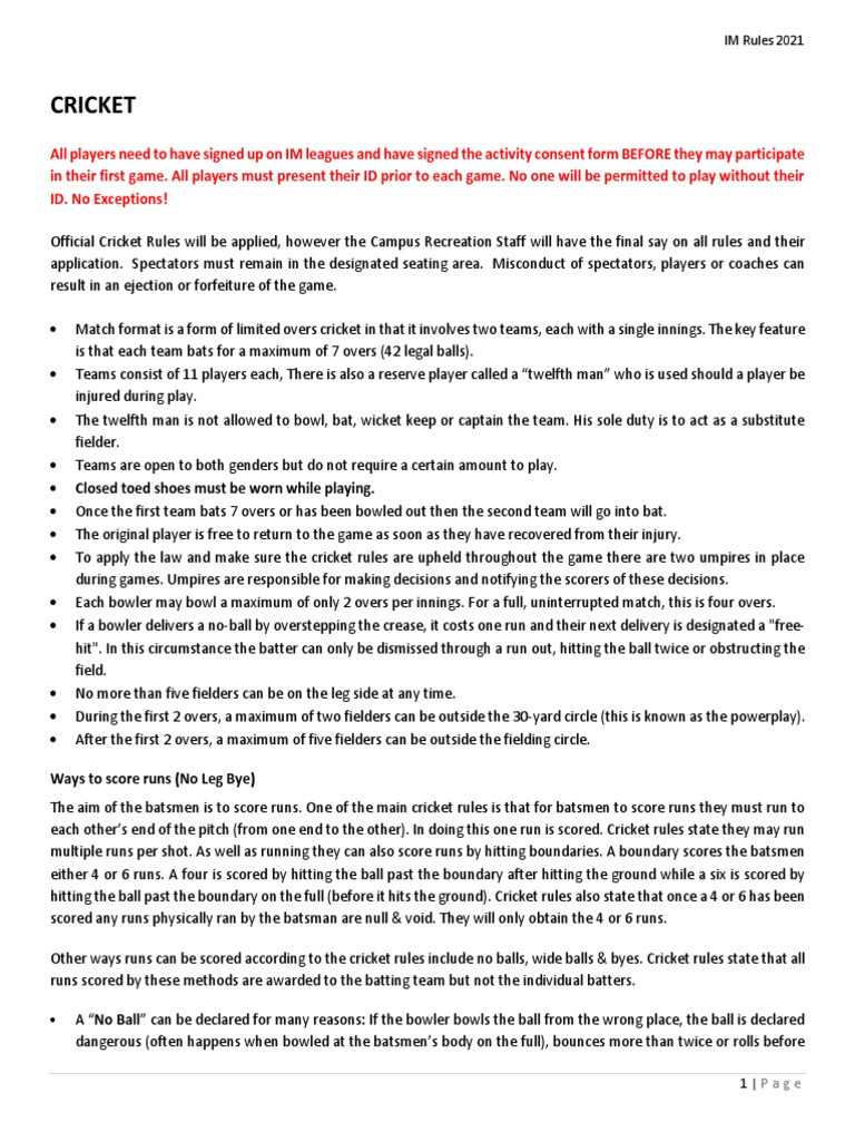 Cricket Rules 2021 | PDF | Bowling (Cricket) | Cricket