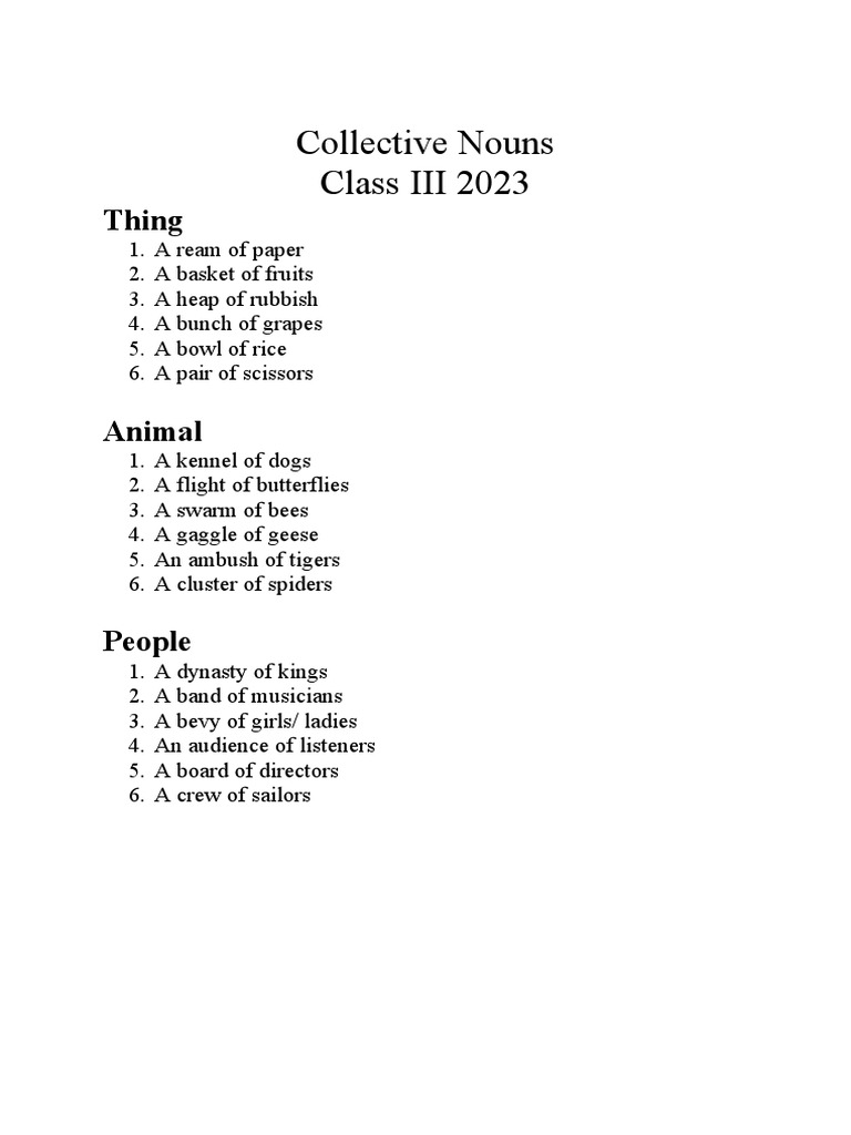 Class III Collective Nouns Guide | PDF