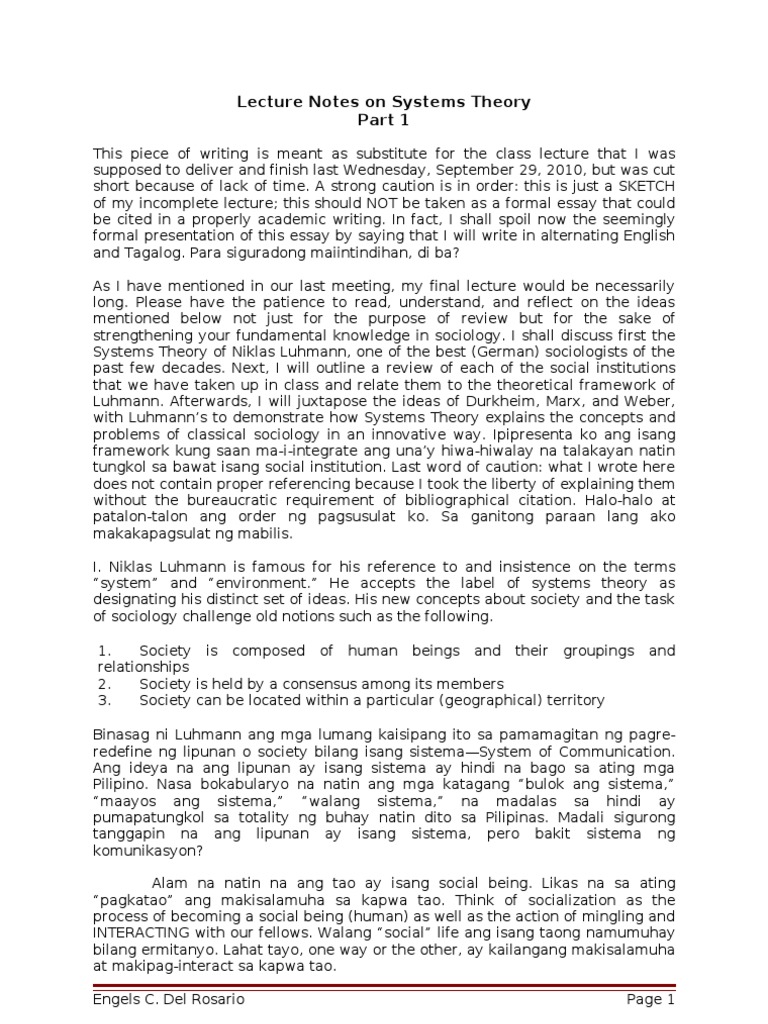 Systems Theory Lecture 1 | PDF | Sociology | Systems Theory