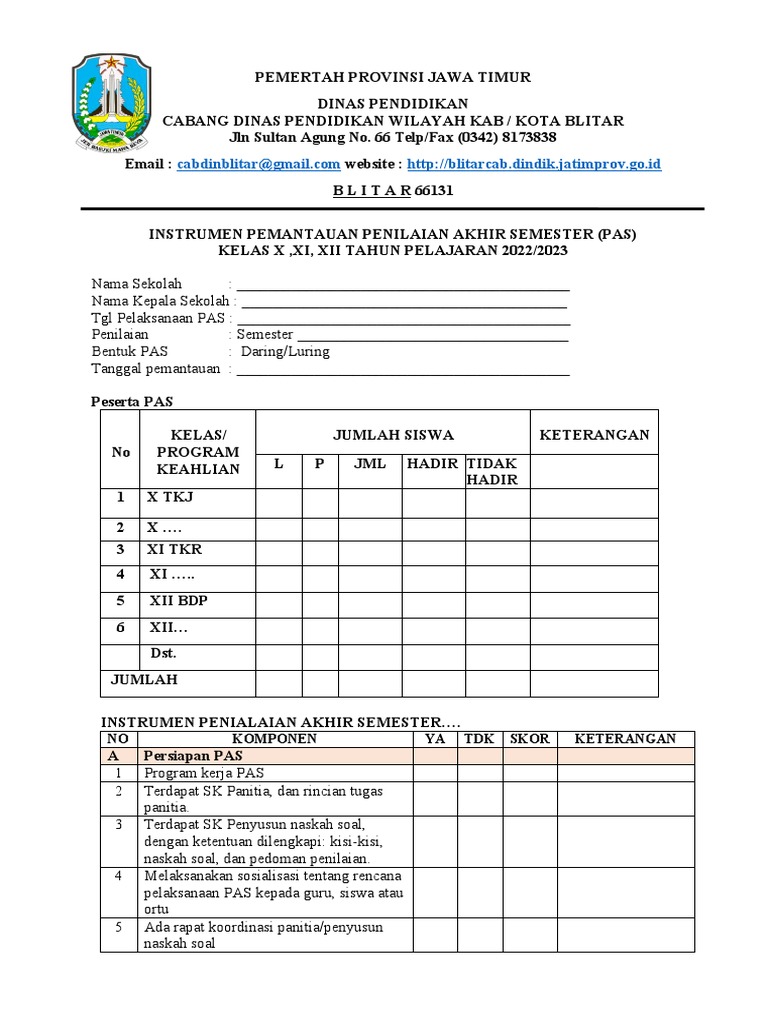 Instrumen Monev PAS-2022 | PDF
