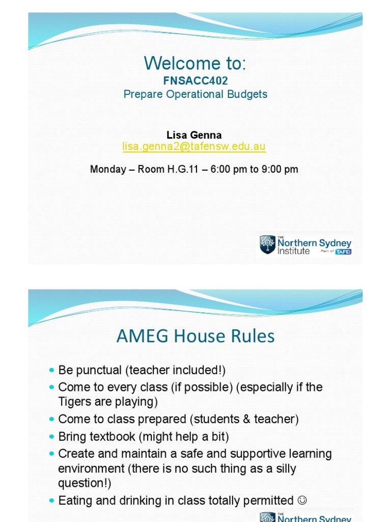 Lesson 1 - FNSACC402 - Budgeting - PowerPoint Slides - Class | PDF ...