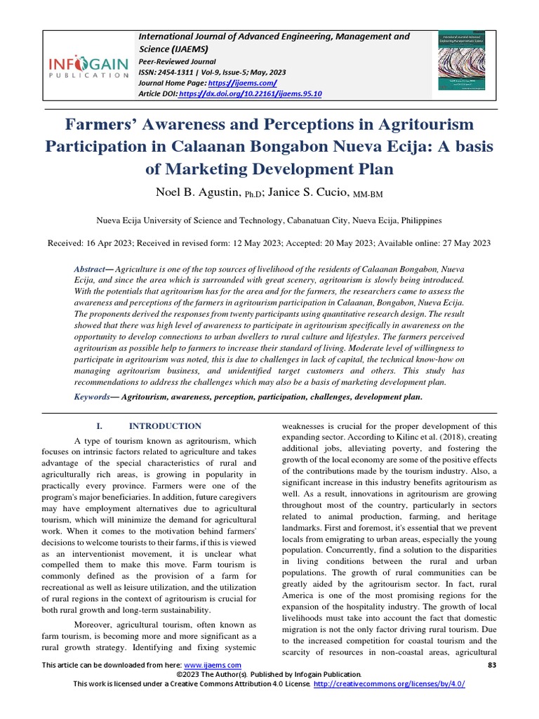 Farmers' Awareness and Perceptions in Agritourism Participation in ...