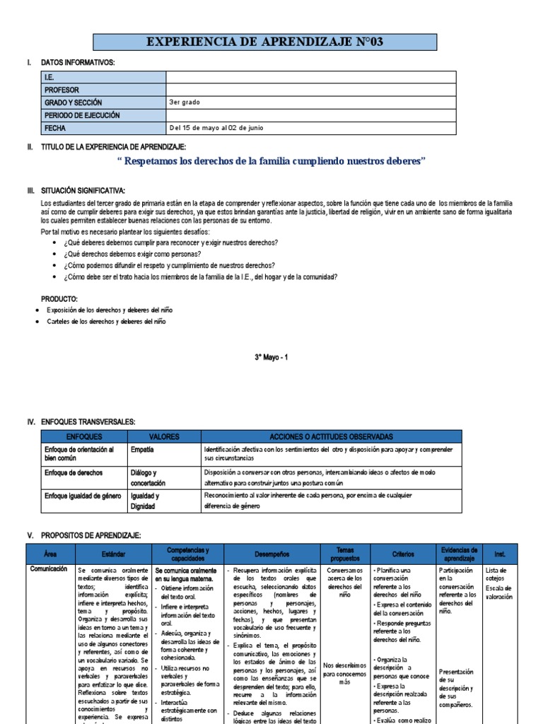3° Grado Experiencia de Aprendizaje N°03 Del15 Mayo Al 02 de Junio | PDF | Multiplicación | Números