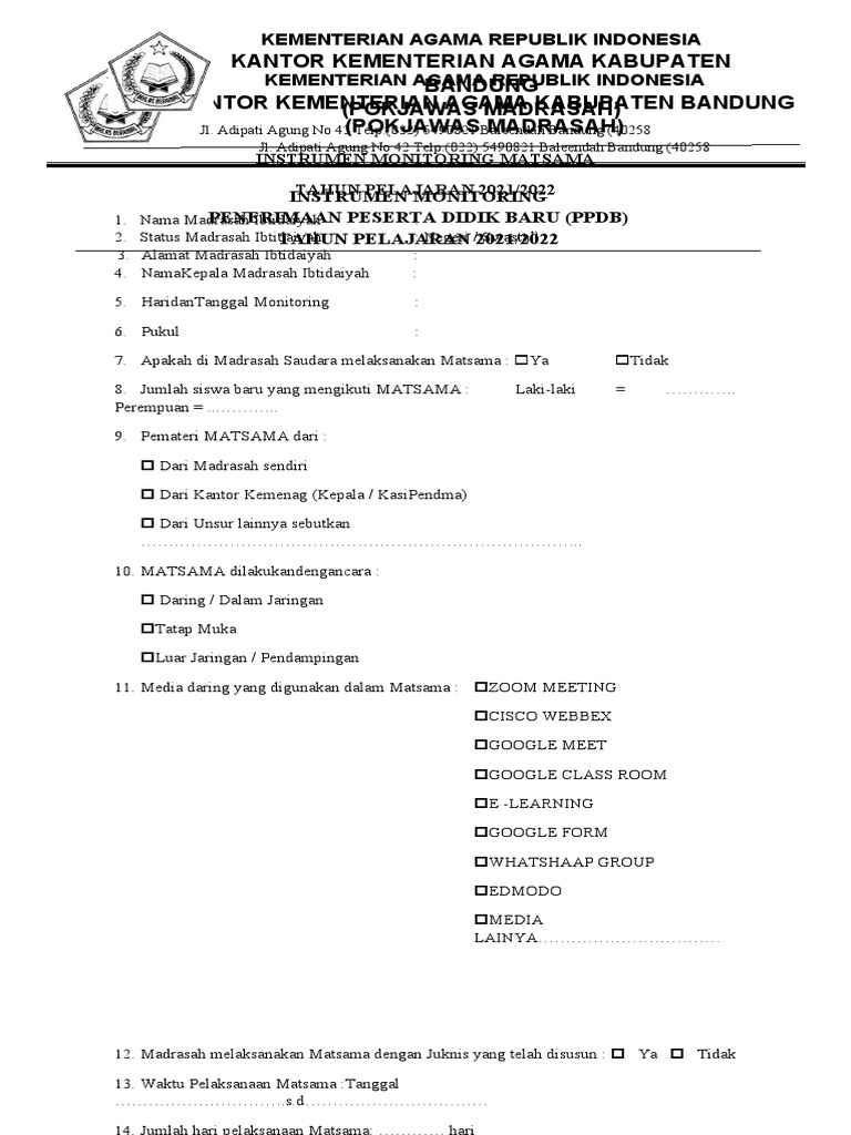 INSTRUMEN Matsama Dan PPDB | PDF