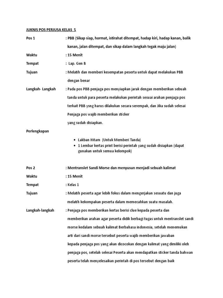 Juknis Pos Perjusa Kelas 5 | PDF