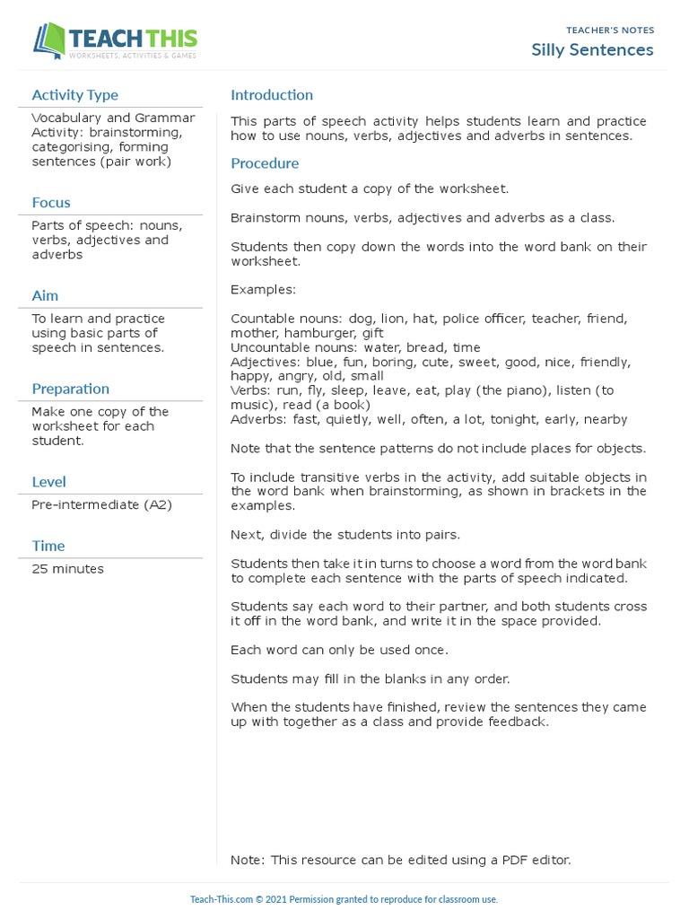 Silly Sentences | PDF