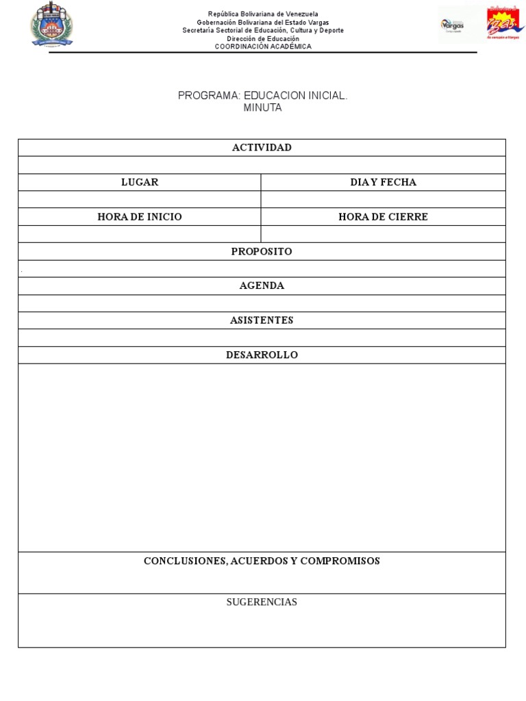 FORMATOS DE MINUTAS de Inicial | PDF | Educación de la primera infancia ...
