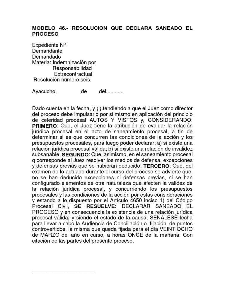 MODELO de Saneado Procesal | PDF