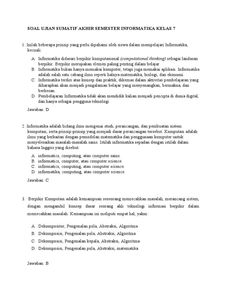 Soal Informatika Kelas 7 | PDF