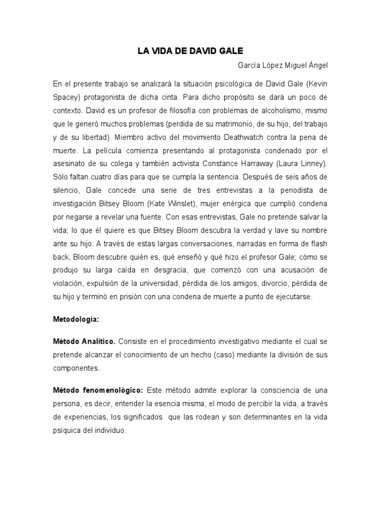 La Vida de David Gale | PDF | Sicología | Conceptos psicologicos