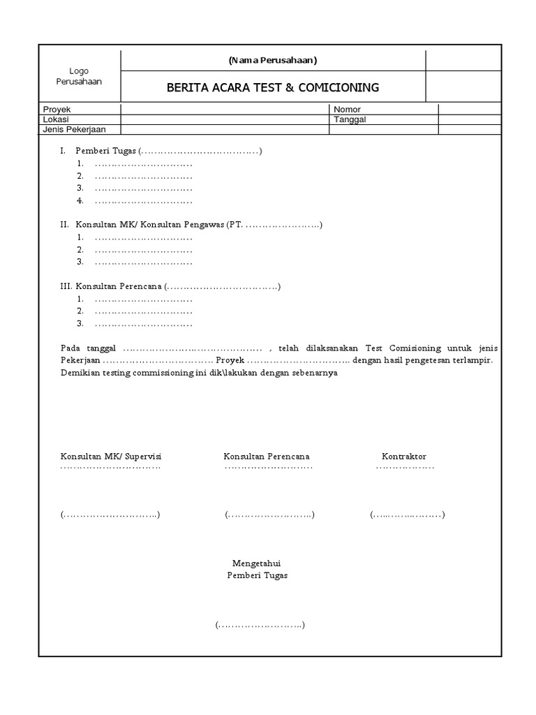 Berita Acara Test & Commissioning | PDF