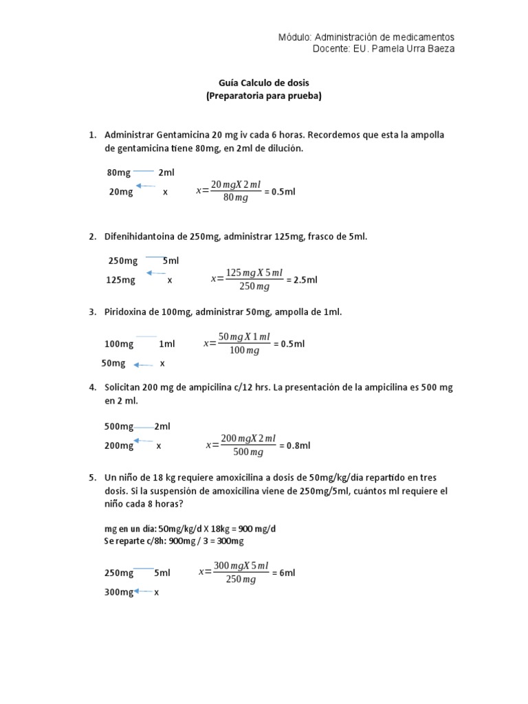 Ejercicios Dosis de Medicamentos Regla de 3 | PDF