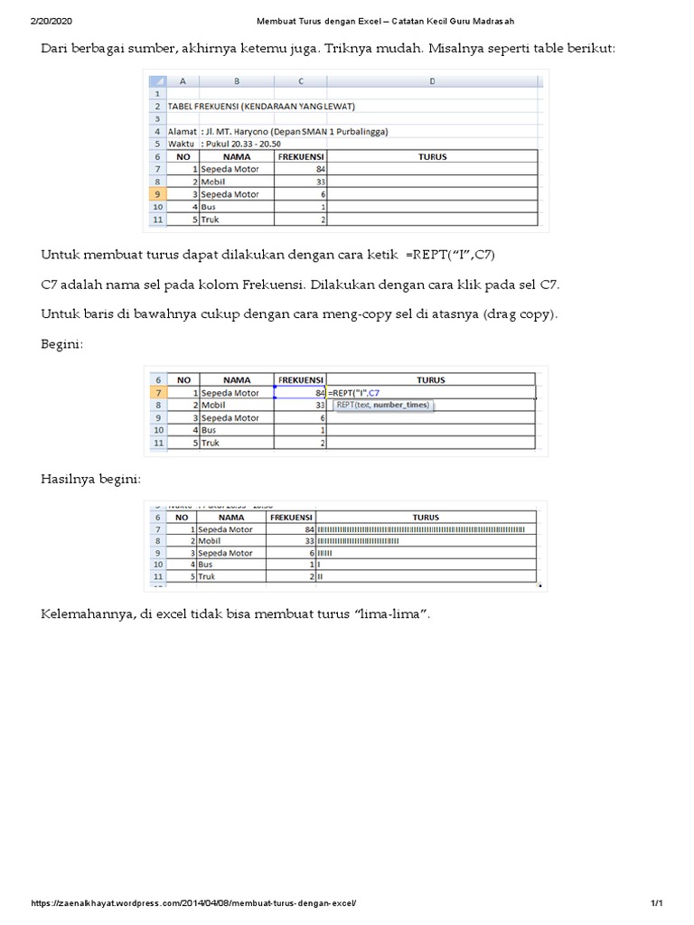 Membuat Turus Dengan Excel - Catatan Kecil Guru Madrasah | PDF
