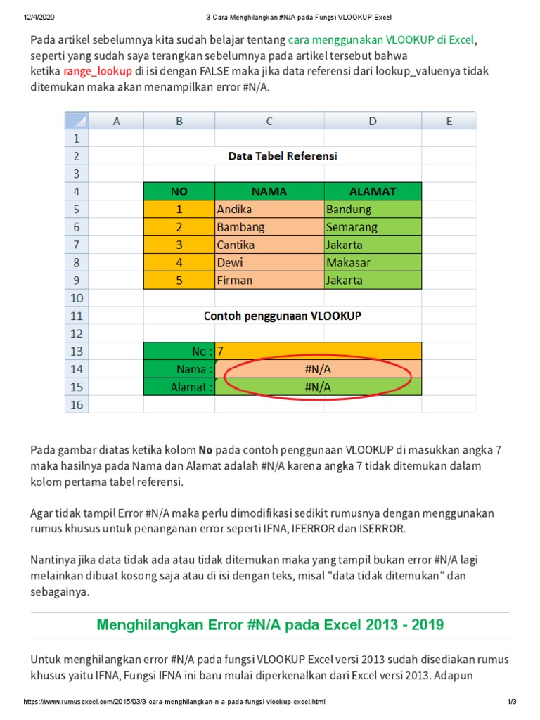 3 Cara Menghilangkan #N - A Pada Fungsi VLOOKUP Excel | PDF
