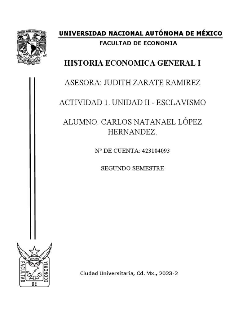 Actividad 1. Unidad II. Esclavismo. Carlos Natanael Lopez Hernandez | PDF