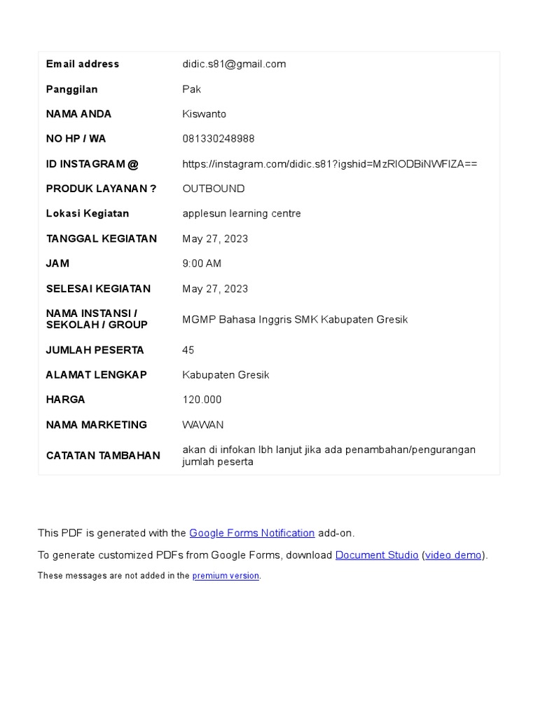 Form Reservasi 2512 | PDF