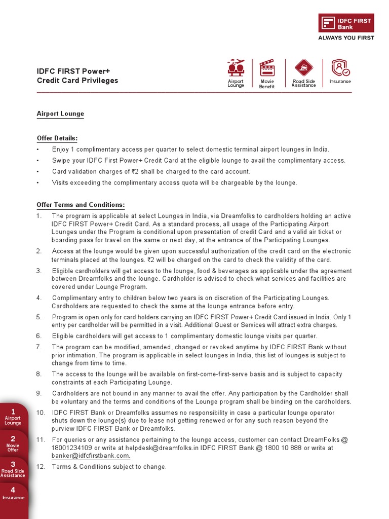 FIRST Power Plus Privileges | PDF | Credit Card | Airport Lounge