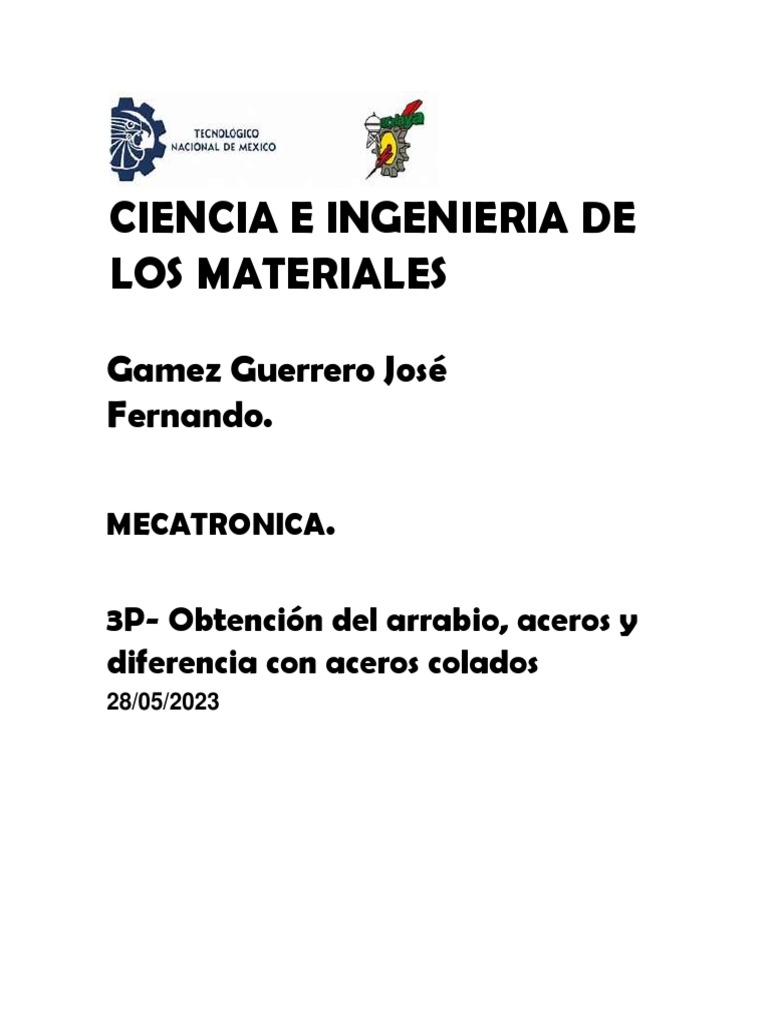3P - Obtención Del Arrabio, Aceros y Diferencia Con Aceros Colados ...