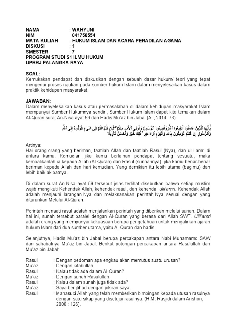 Diskusi 1 Hukum Islam Dan Acara Peradilan Agama - Copy | PDF