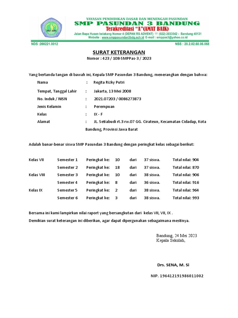 SURAT KETERANGAN Peringkat | PDF