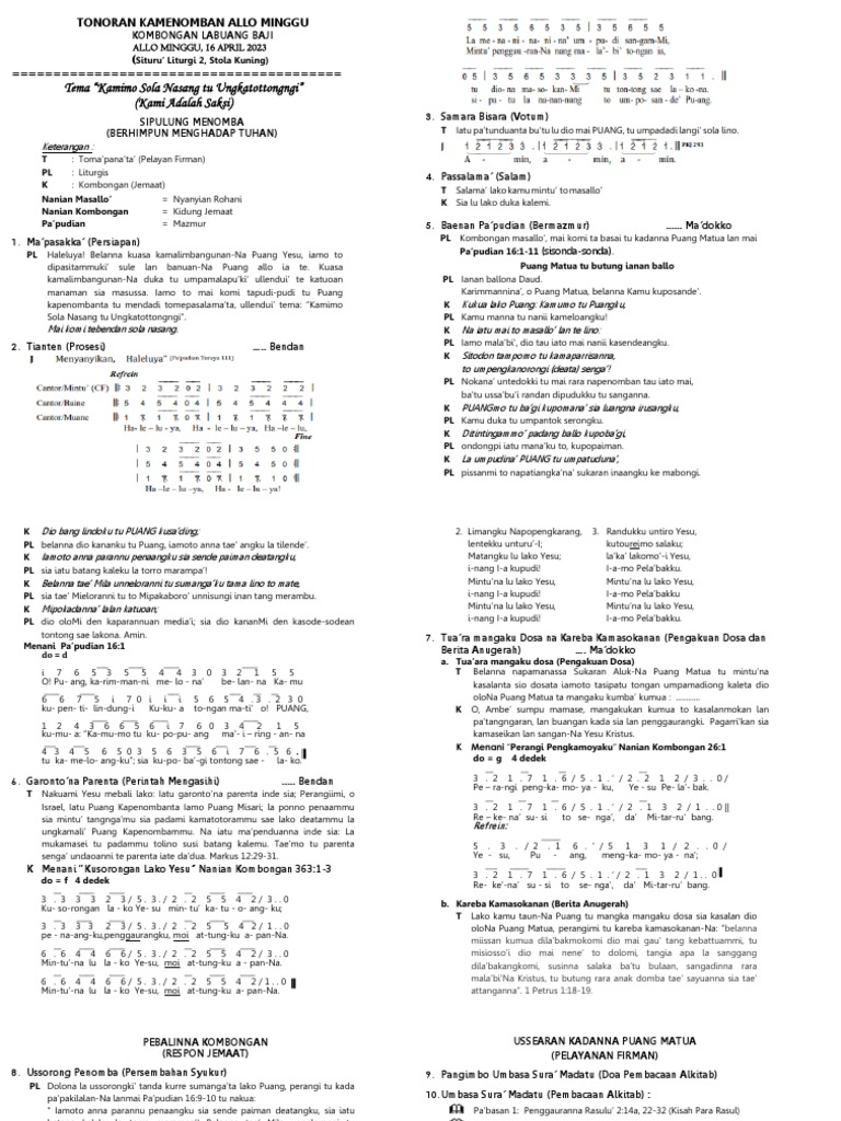 Liturgi Bahasa Toraja, Minggu 16 April 2023 | PDF
