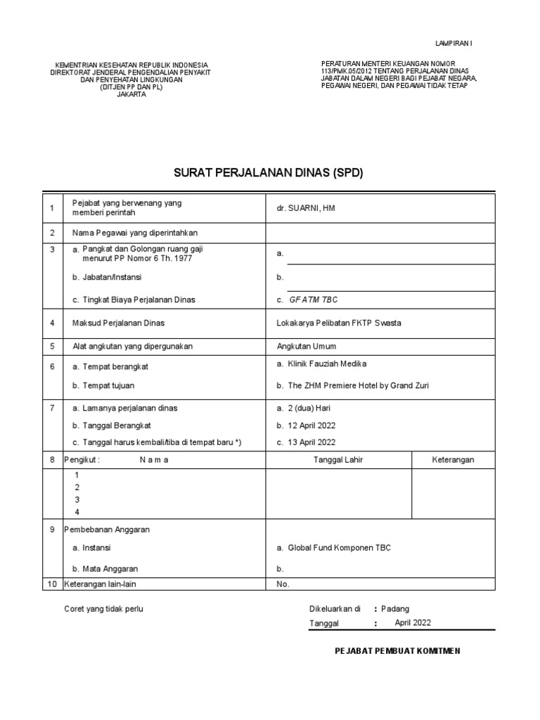 Format SPPD Lokakarya Pelibatan FKTP Swasta | PDF