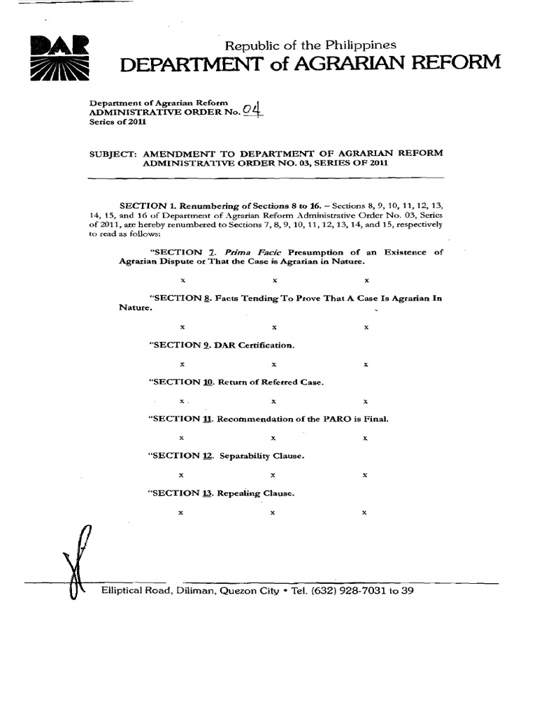 AO No 04 s'2011 Amendment To DAR AO 3 Series of 2011 | PDF | Statutory ...