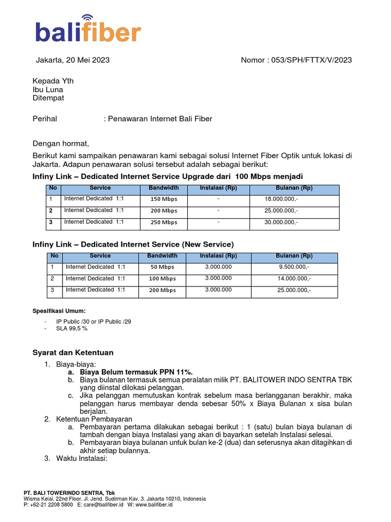 Proposal Penawaran Bali Fiber Upgrade | PDF