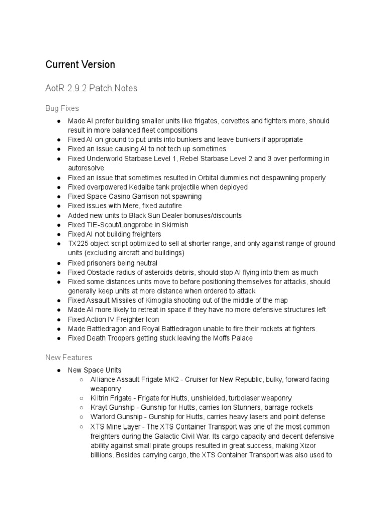 AotR 2.9.2 Patch Notes & Updates | PDF | Aircraft Carrier | Ships