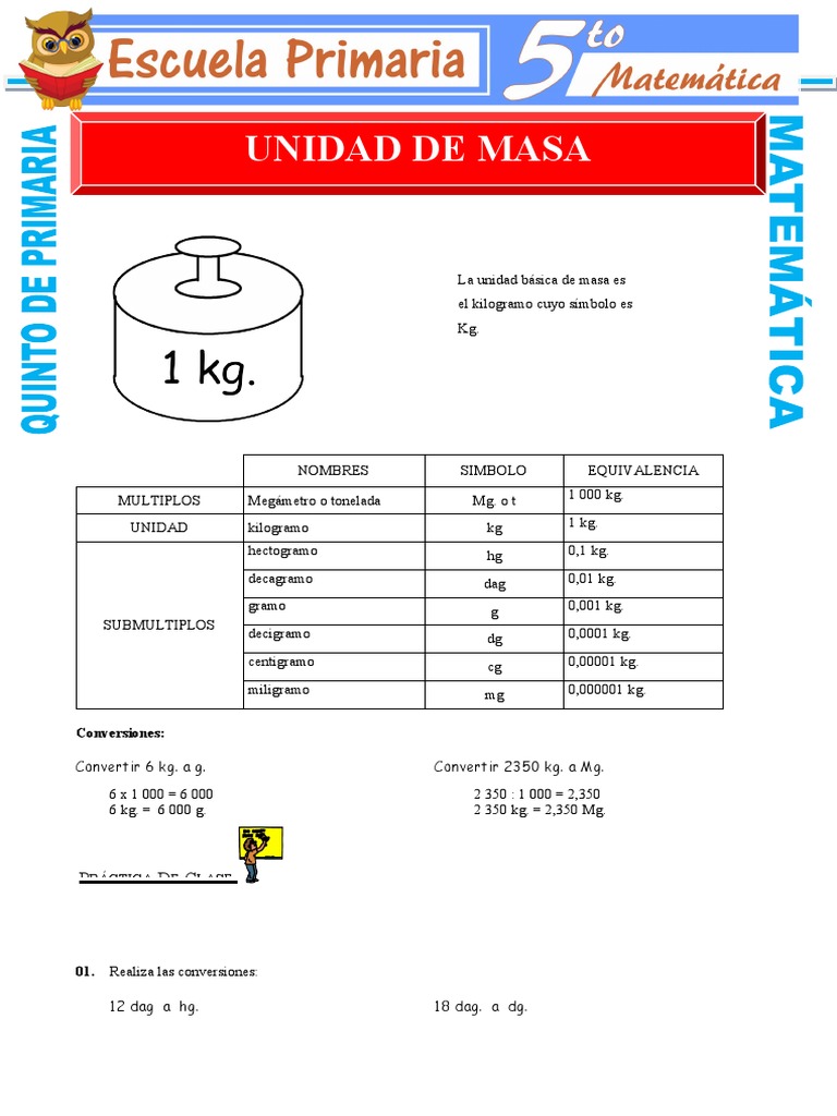 Unidad de Masa para Quinto de Primaria | PDF