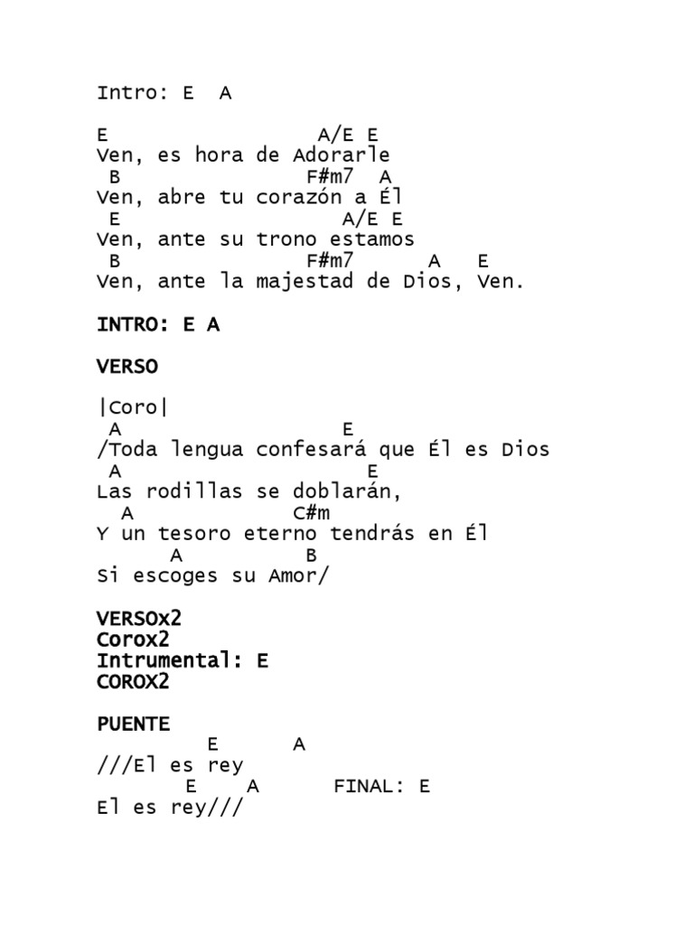 Ven, es hora de adorarle - Letra | PDF