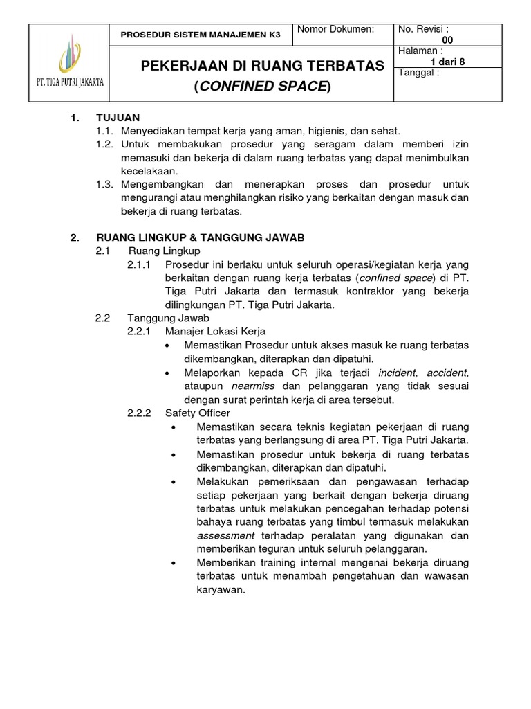 Prosedur Kerja di Ruang Terbatas | PDF