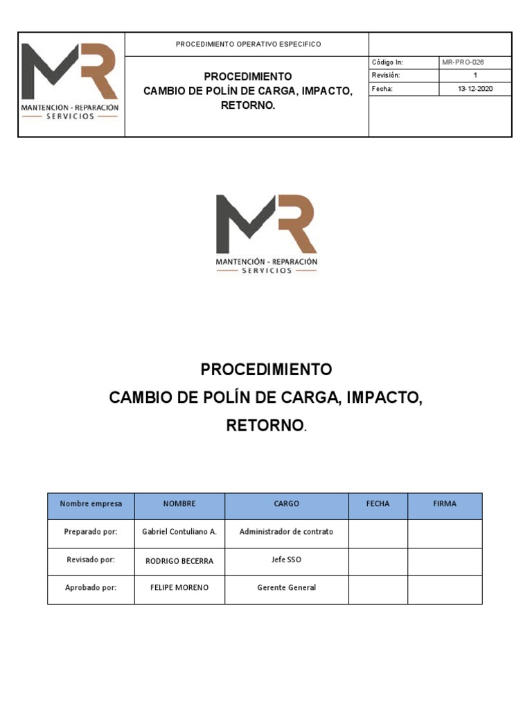 Procedimiento - Cambio de Polines de Carga, Retorno y Impacto | PDF