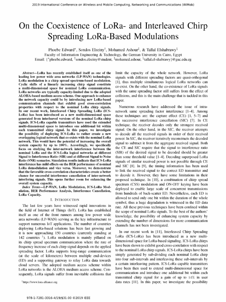 Edward Et Al2019 On The Coexistence Of Lora And Interleaved Chirp Spreading Lora Based