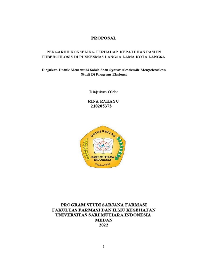 Proposal: Pengaruh Konseling Terhadap Kepatuhan Pasien Tuberculosis Di Puskesmas Langsa Lama ...
