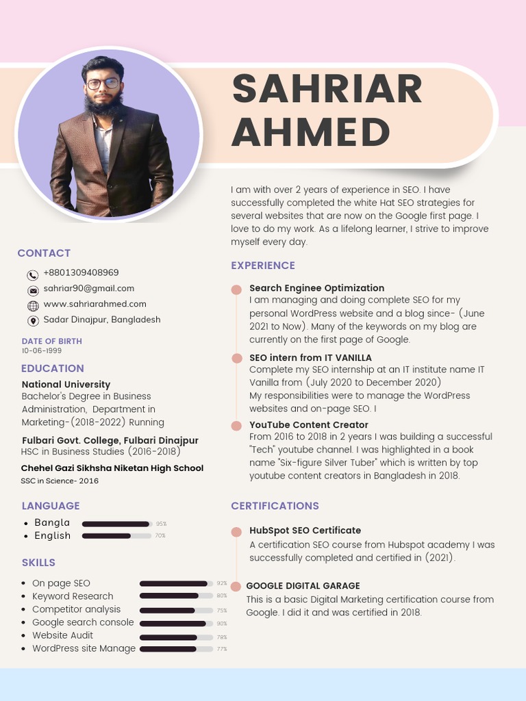 Professional CV For SEO | PDF | Search Engine Optimization | Communication