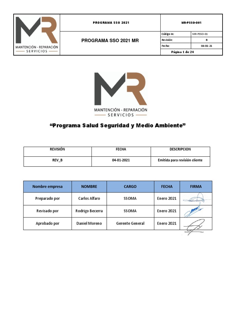Programa General de Seguridad Salud y Medio Ambiente 2021 | PDF | Seguridad y salud ocupacional ...