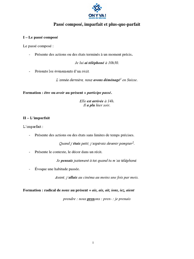 Passé Composé, Imparfait Ou Plus-Que-Parfait - Élève | PDF