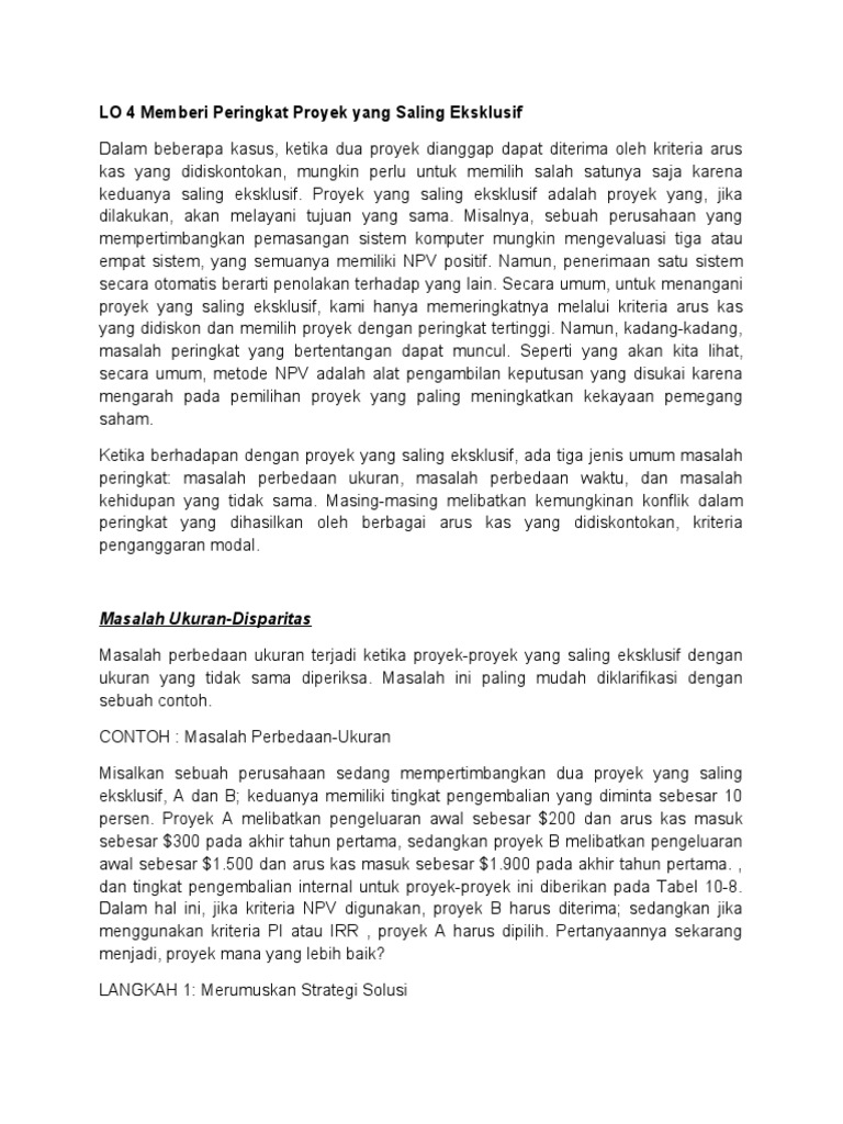 LO 4 Memberi Peringkat Proyek Yang Saling Eksklusif | PDF