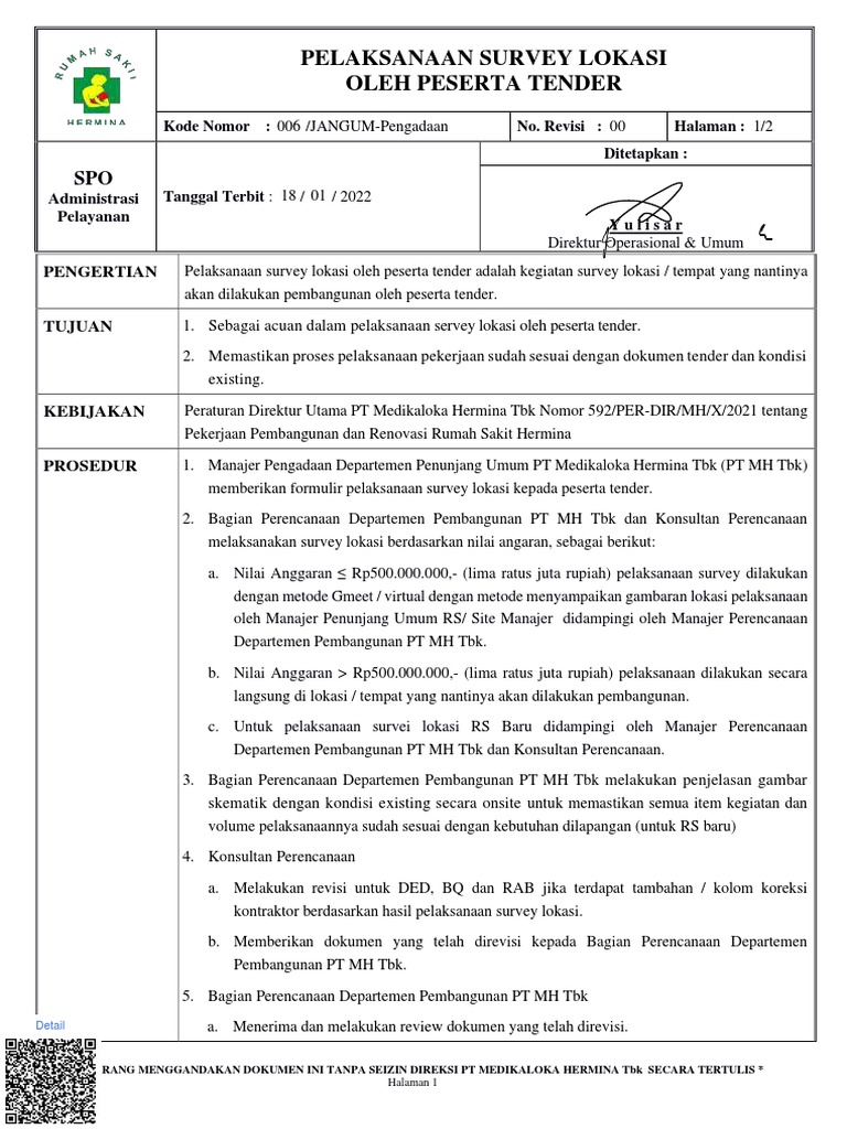 Pelaksanaan Survey Lokasi Oleh Peserta Tender (Rev.00, 2022) | PDF
