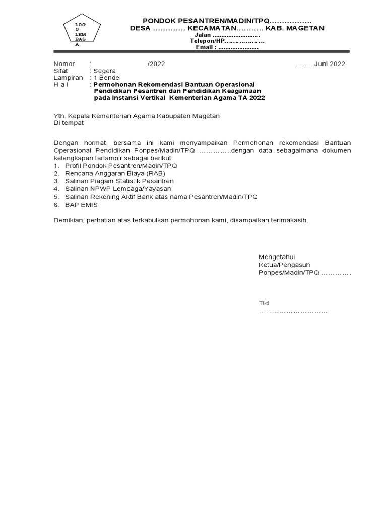 Surat Permohonan Rekom Bop | PDF