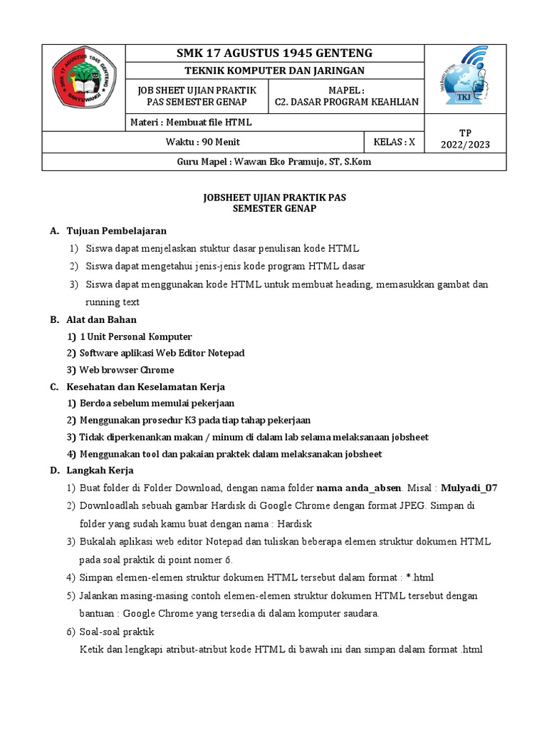 Jobsheet Praktik Kls X TKJ (c2) | PDF