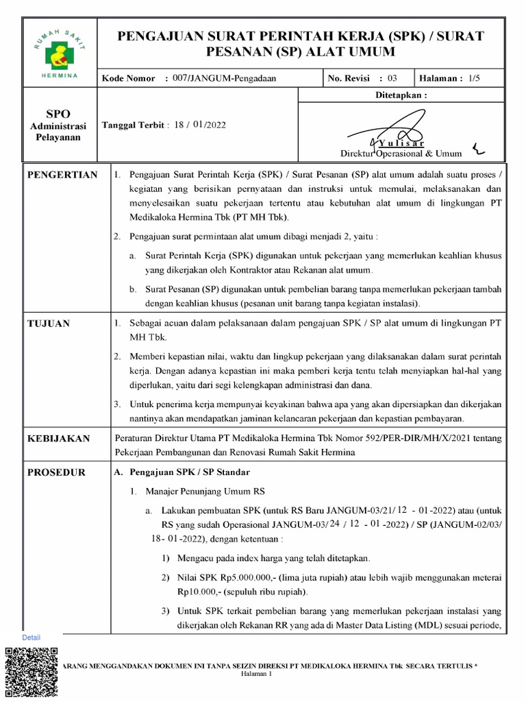 007. Pengajuan Surat Perintah Kerja (SPK)_Surat Pesanan (SP) Alat Umum ...
