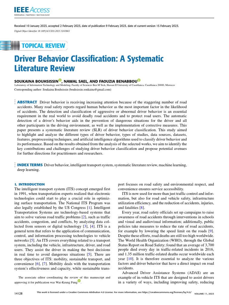 Driver Behavior Classification A Systematic Literature Review | PDF