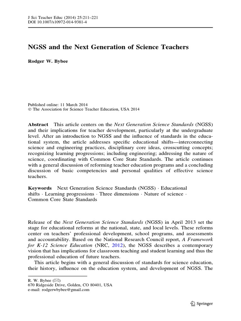 1NGSS and The Next Generation of Science Teachers | PDF | Science ...
