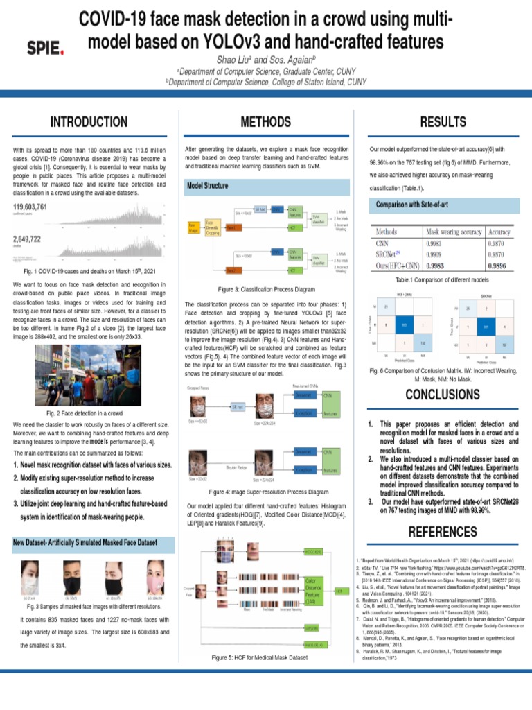 COVID-19 Face Mask Detection in a Crowd Using Multi-model Based on YOLOv3 and Hand-crafted ...