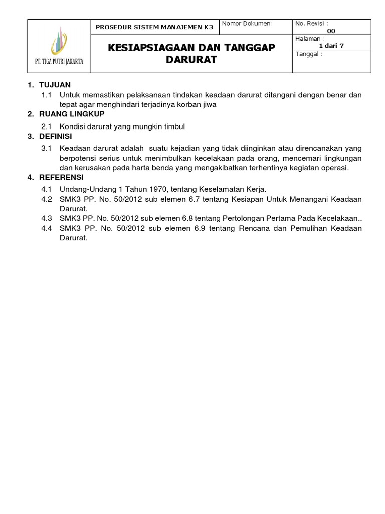 Prosedur Kesiapsiagaan Dan Tanggap Darurat | PDF