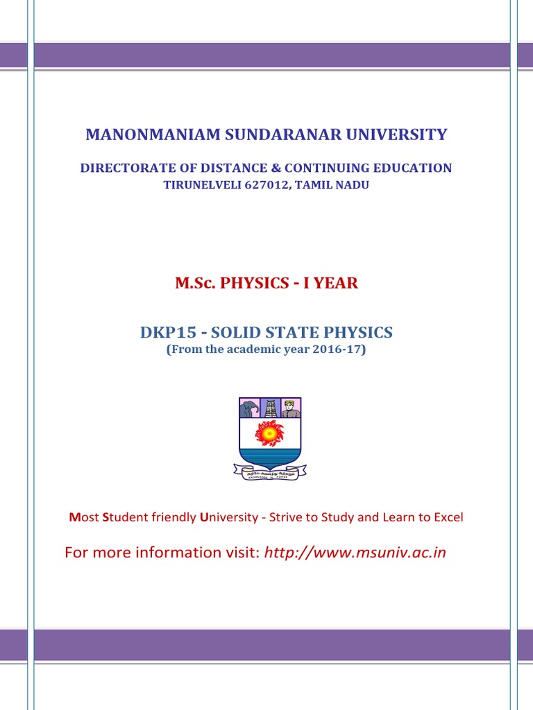 Manonmaniam Sundaranar University: M.Sc. Physics - I Year | PDF | X Ray ...