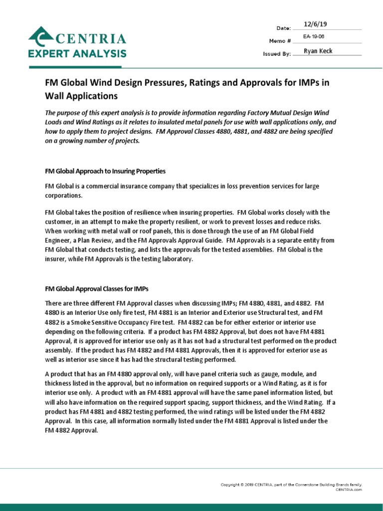 CENTRIA Expert Analysis FM Global Wind Design Pressures Ratings and ...