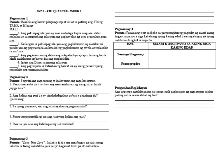 EsP 8 4TH QUARTER WEEK 3 ACTIVITIES | PDF